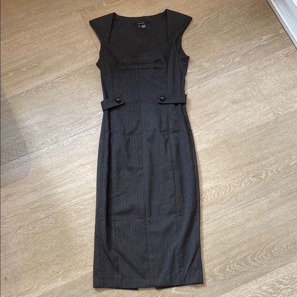 Zara | Dresses | Zara Gray Sheath Midi Dress Sleeveless Square Neck ...